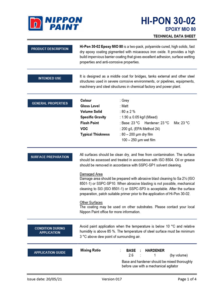 Hi-Pon-30-02-Epoxy-MIO-80-ver-17.0 | PDF | Paint | Materials
