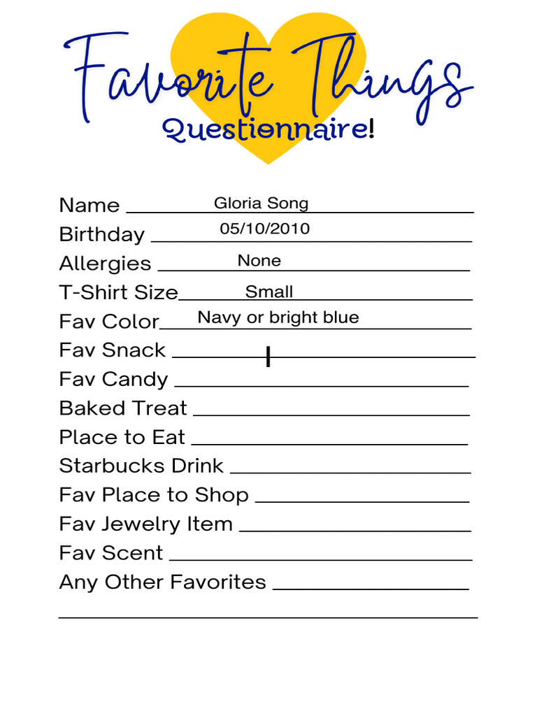 Personal Favorites Questionnaire | PDF