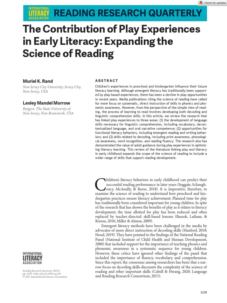 Reading Research Quarterly - 2021 - Rand - The Contribution of Play ...