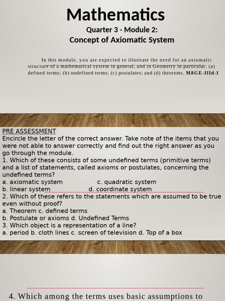 Week 1-2 Mathematical System Math 8 | PDF | Axiom | Mathematical Proof