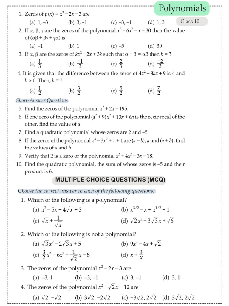 X - Cbse - Polynomials | PDF | Zero Of A Function | Polynomial
