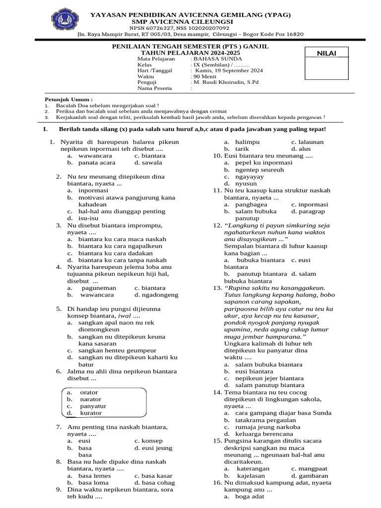 SOAL STS Gnjil B. SUNDA Kls IX | PDF