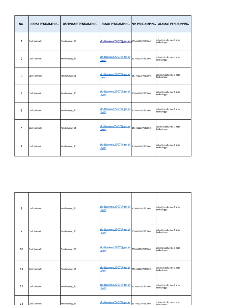 Data Pendamping Dodi Sukma R | PDF