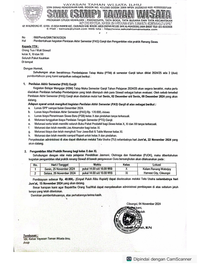 Surat Pemb. Pas Dan Praktik Renang | PDF