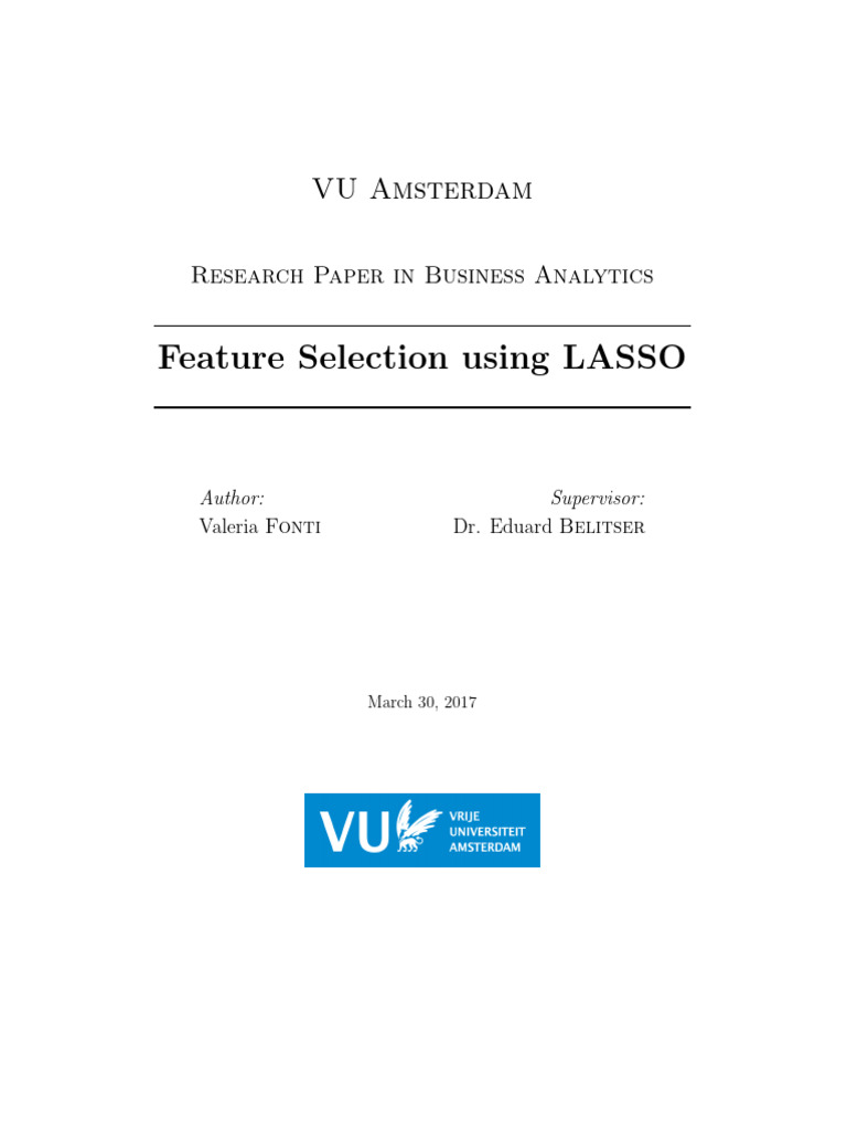 Feature Selection Using LASSO | PDF | Errors And Residuals | Regression ...