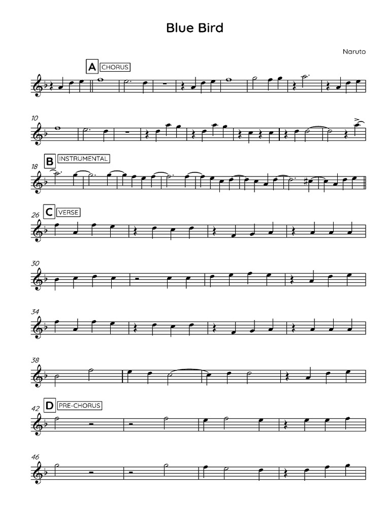 Blue Bird (Alto Sax - 1 Semitone) - Naruto | PDF