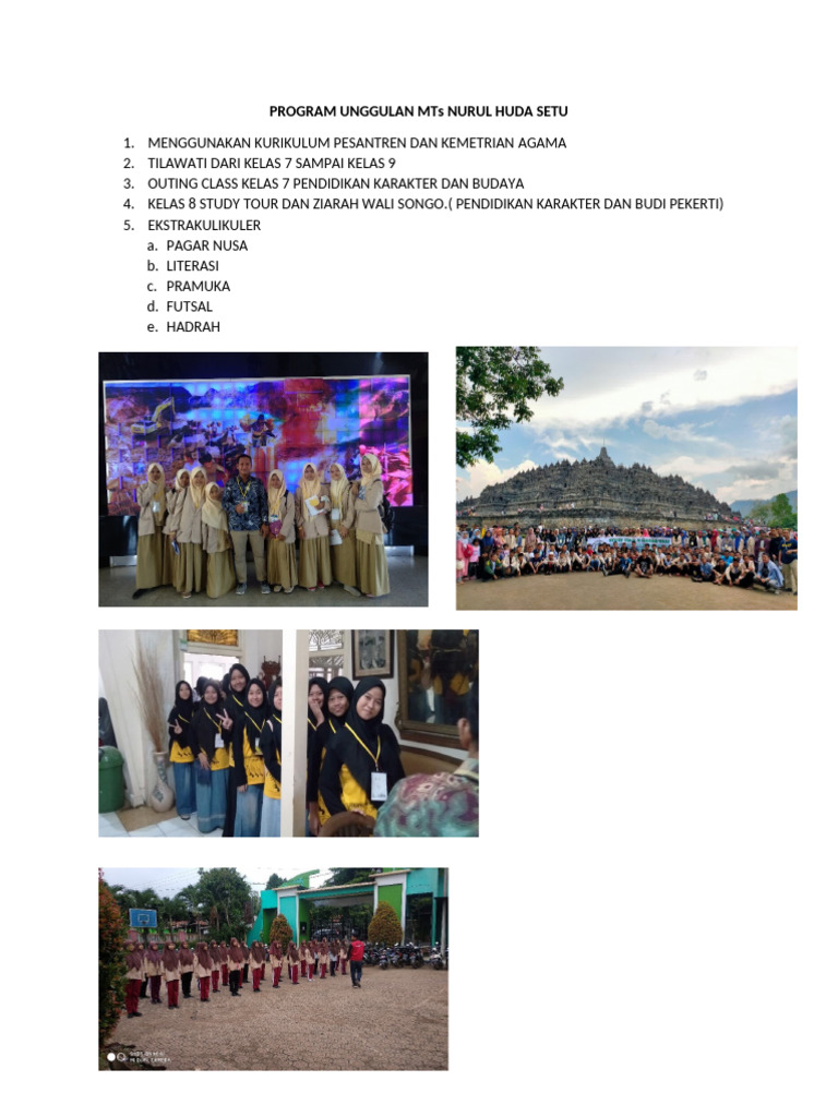 PROGRAM UNGGULAN MTs NURUL HUDA SETU | PDF