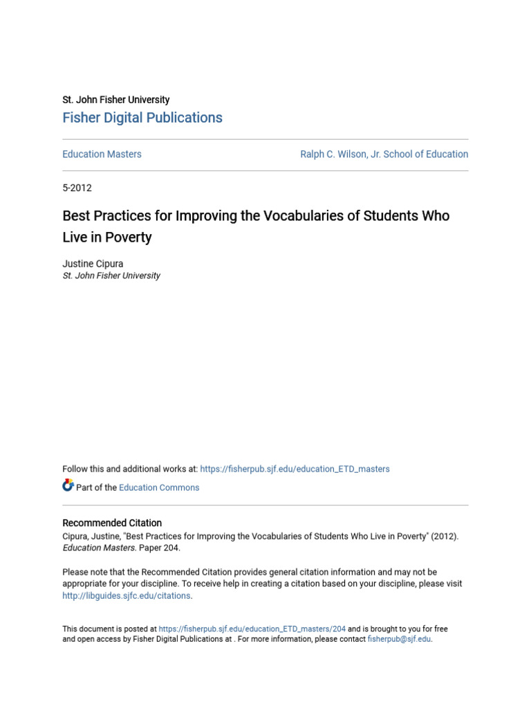Vocabulary Improvement for Low-Income Students | PDF | Vocabulary ...