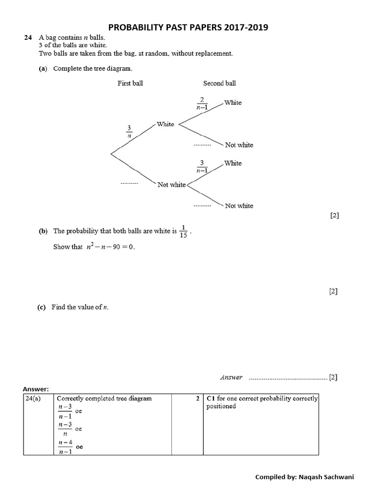 Probability Past Papers 2017-2019 | PDF