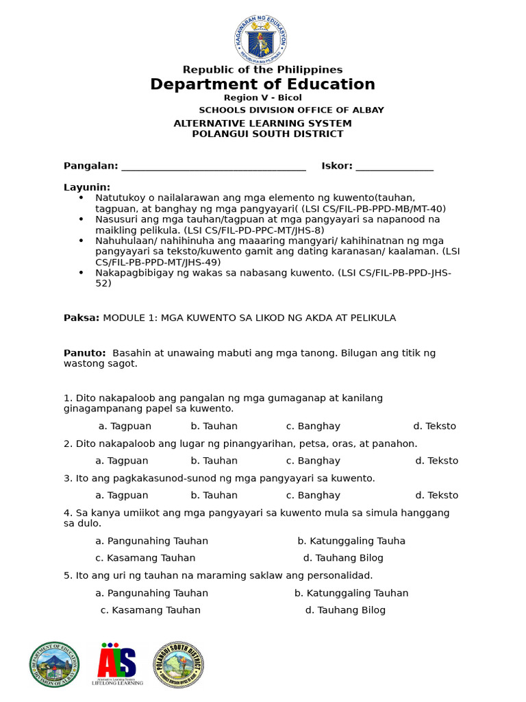 LS1 Filipino Worksheets Module 1 7 | PDF