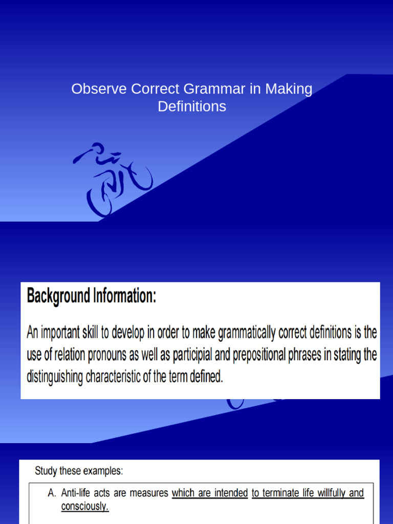 Observe Correct Grammar in Making Definitions Lesson | PDF