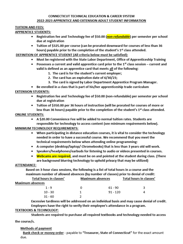 Apprentice Extension Student Info Sheet 2022 2023 | PDF ...