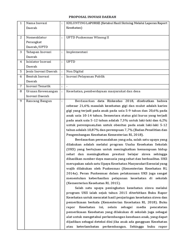 Inovasi Rapor Kesehatan Online Winong II | PDF