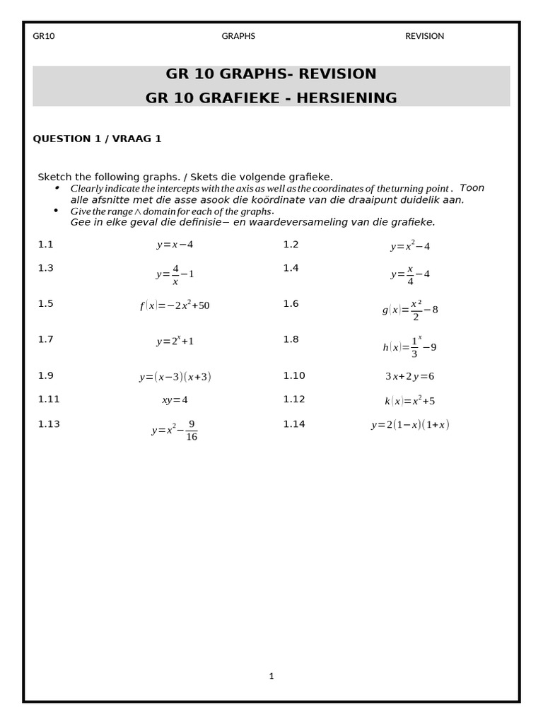 Grade 10 Graphs Revision Guide | PDF | Mathematical Relations | Graph ...