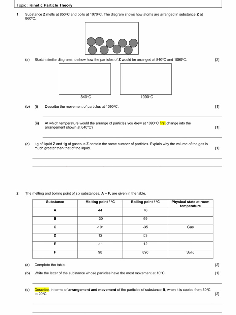 Worksheet 1 Kinetic Particle Theory 2023 | PDF