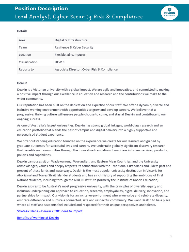 Lead Analyst, Cyber Security Risk & Compliance - HEW 9 | PDF | Computer ...