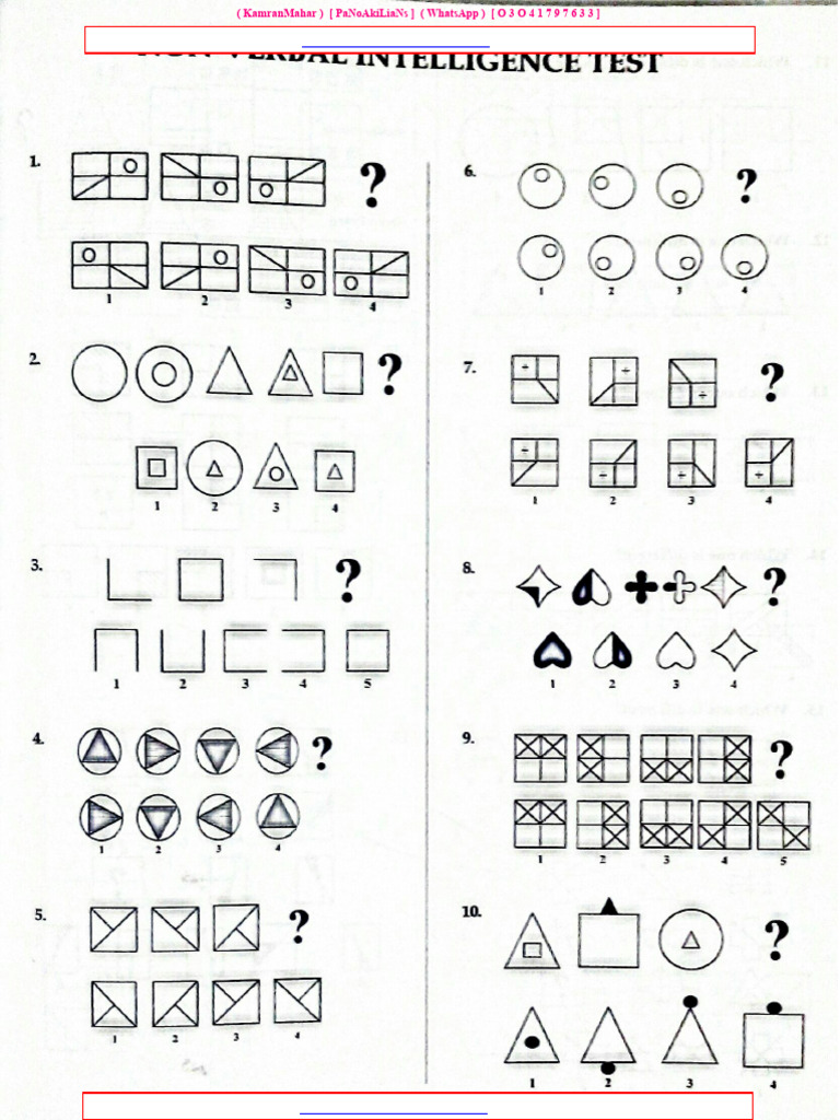 Non Verbal Intelligence Test | PDF