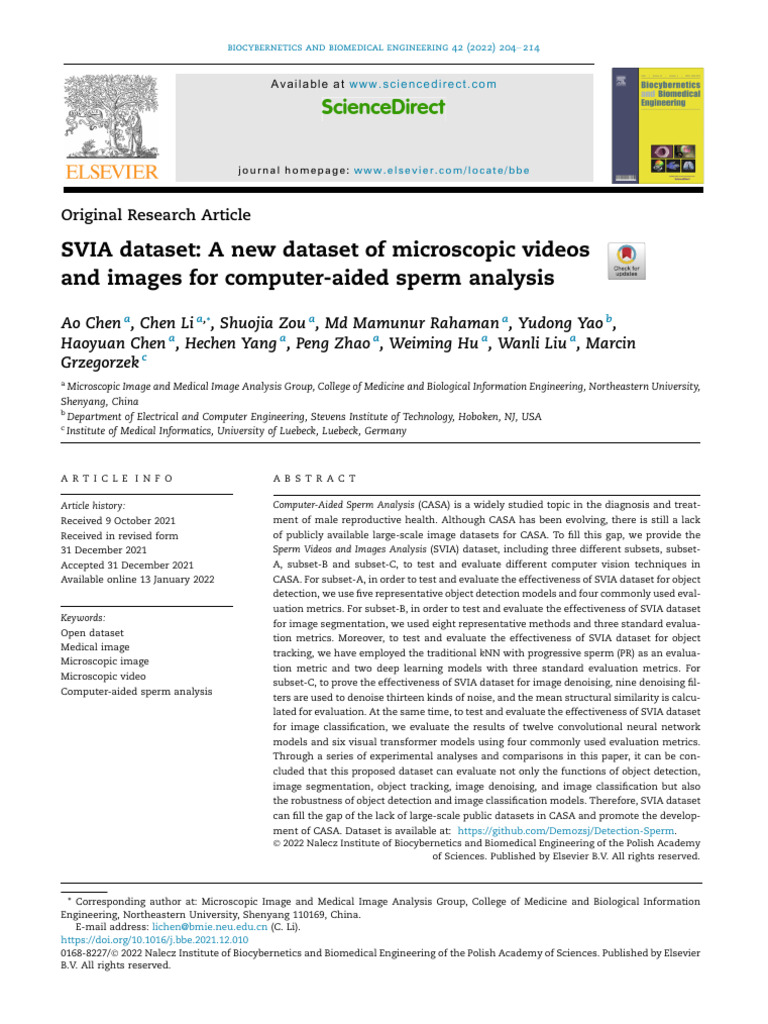 SVIA Dataset for Computer-Aided Sperm Analysis | PDF | Image Segmentation | Infertility