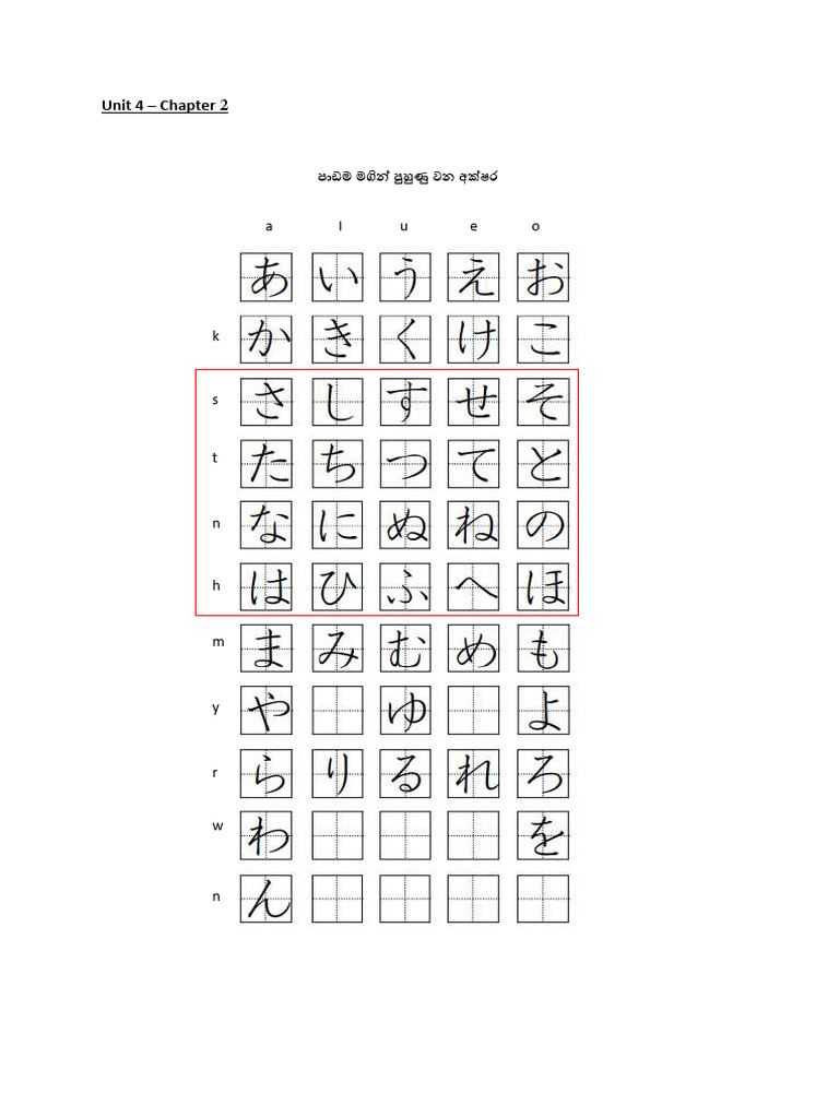 Unit 4 - Chapter 2 - Hiragana 1.4 | PDF