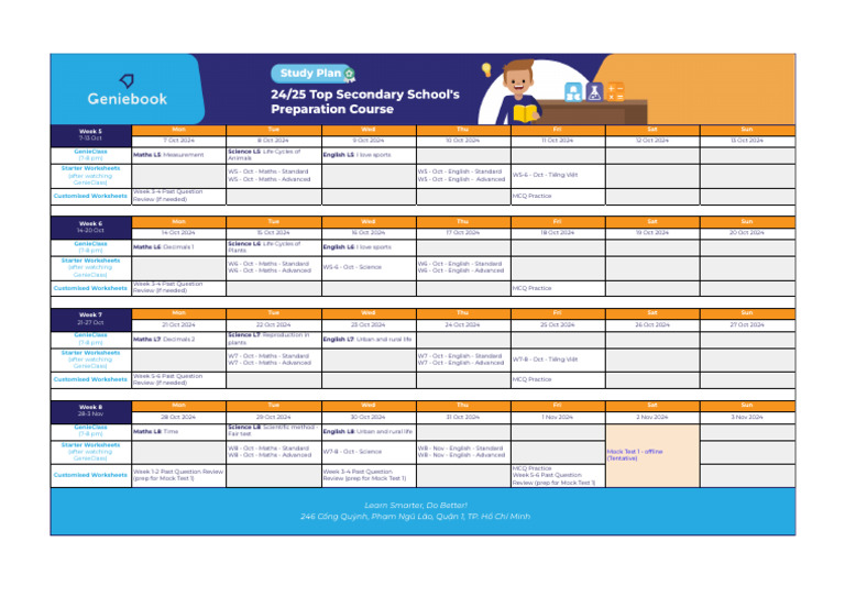 Study Plan TSS 24 - 25 - W5-8 | PDF | Vietnam