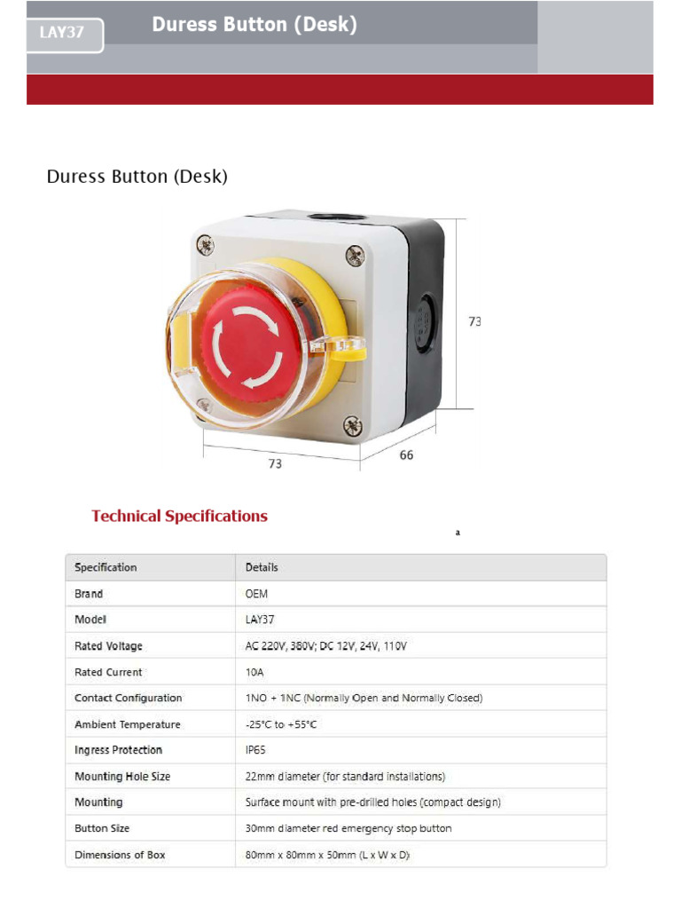 Desk Duress Button Specifications | PDF