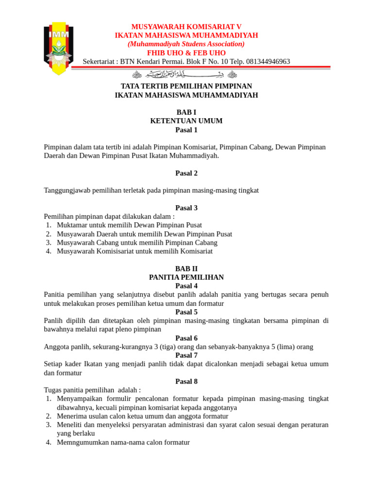 Tata Tertib Pemilihan Pimpinan IMM | PDF