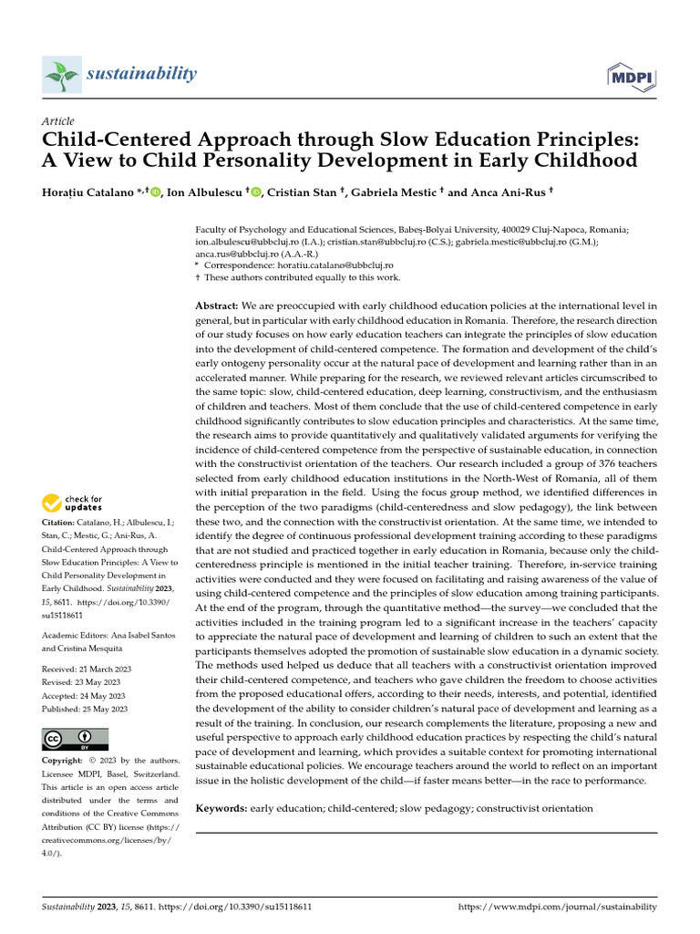 Child-Centered Approach Through Slow Education Principles - A View To ...