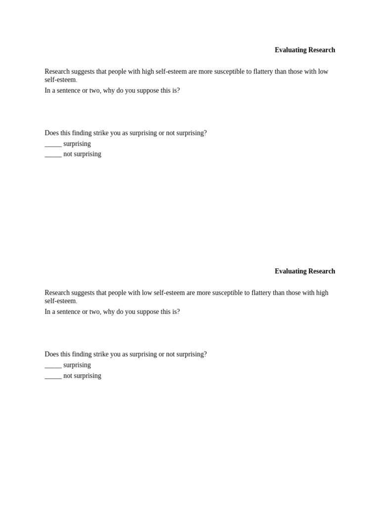 Self-Esteem and Flattery Susceptibility | PDF