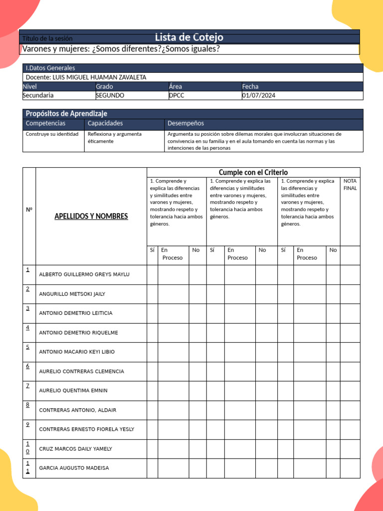 Lista de Cotejo | PDF