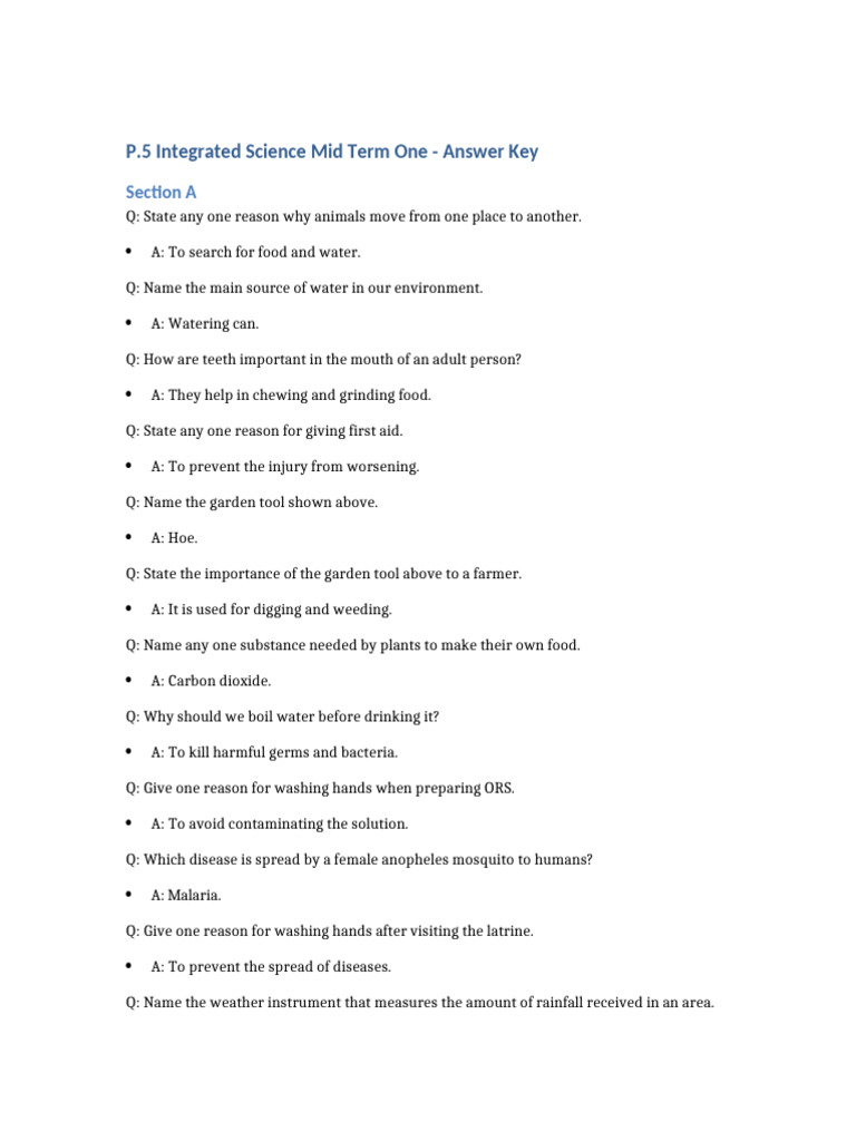 P5 Integrated Science Mid Term One Complete Answer Key | PDF | Pollination | Foods