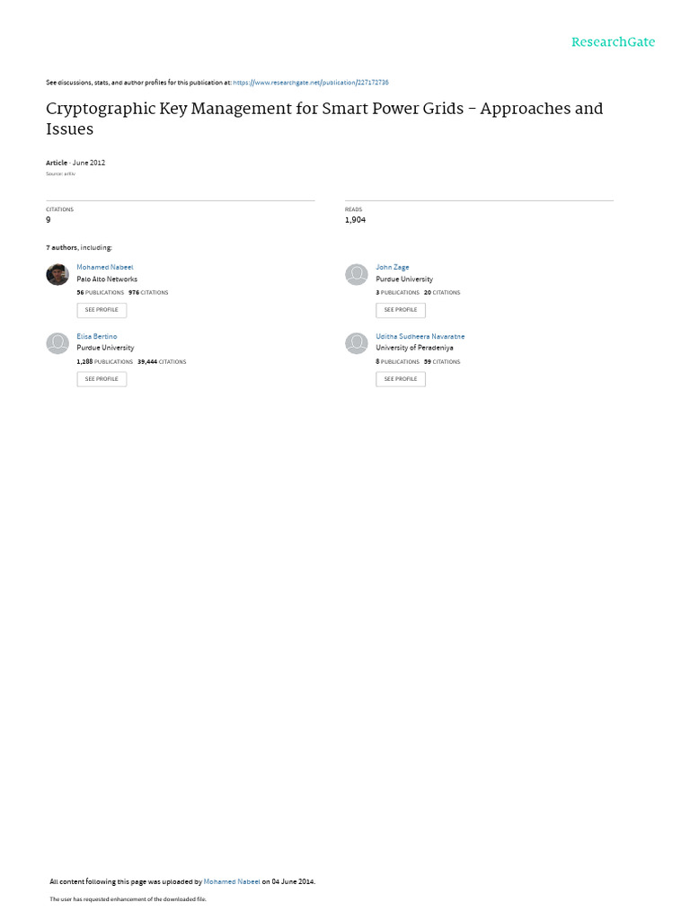 Cryptographic Key Management For Smart Power Grids | PDF | Computer Network | Encryption