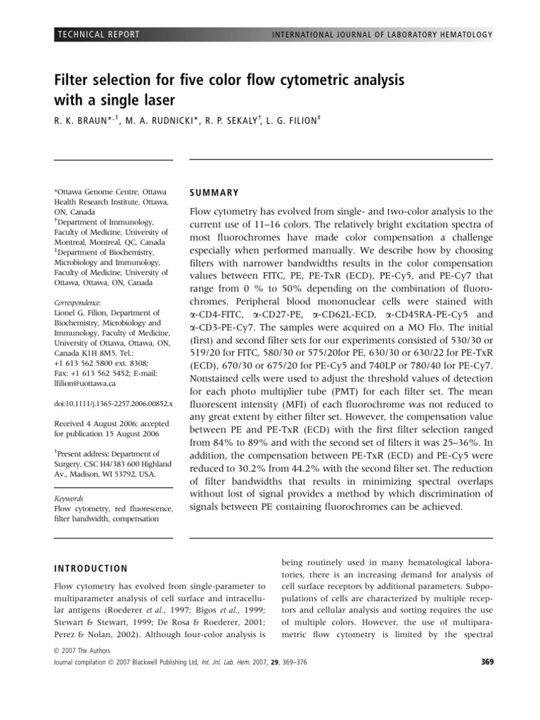 Filter Selection For Five Color Flow Cyt | PDF | Flow Cytometry ...