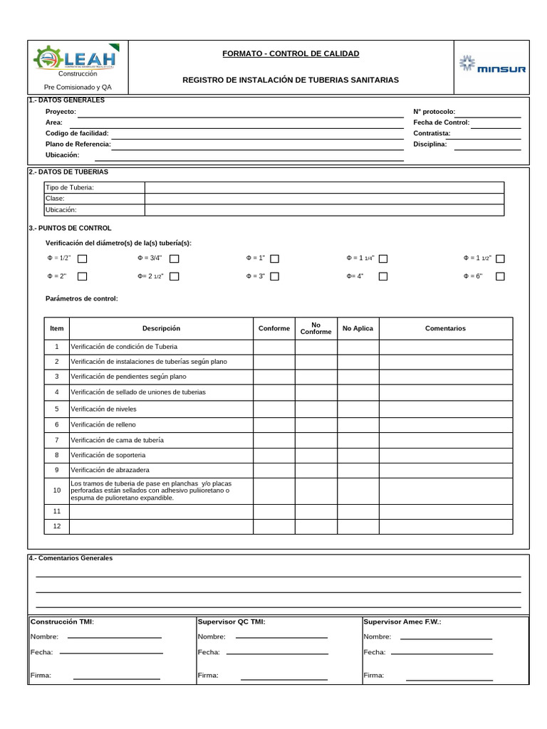 1.-TMI-670-013 - Registro de Instalacion de Tuberias | PDF | Plomería | Ingeniería mecánica