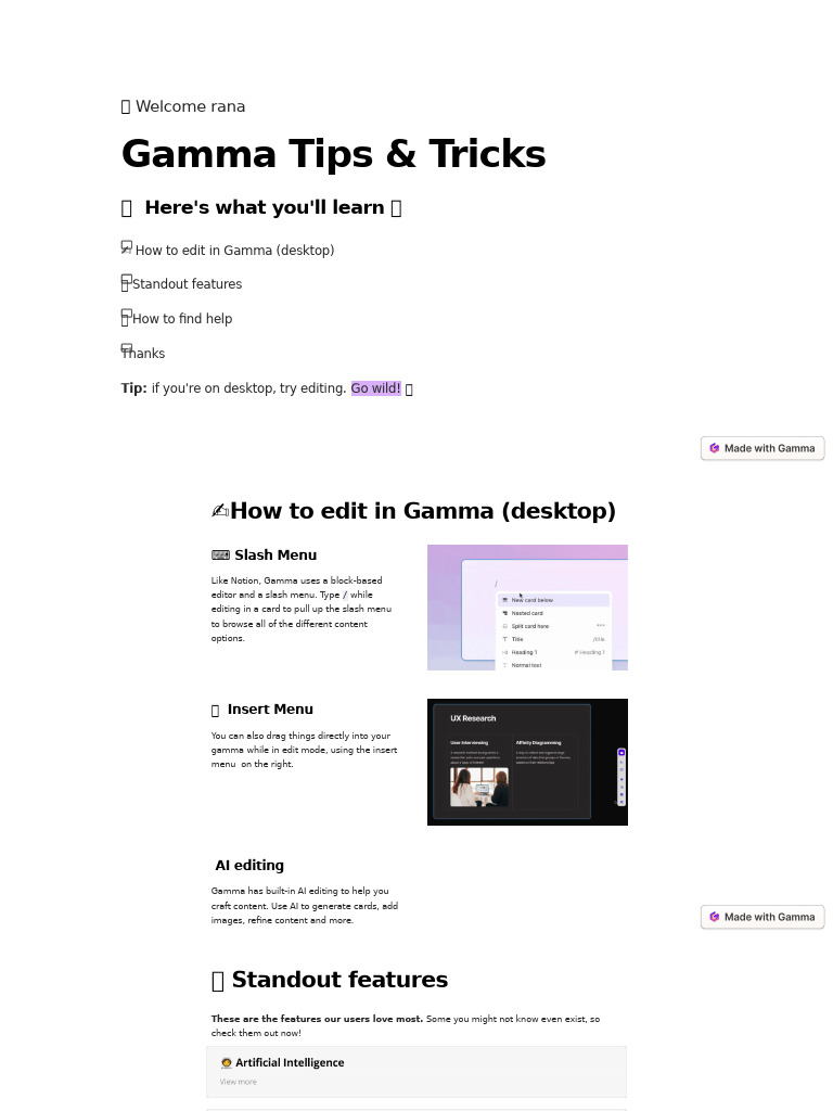 Gamma Tips and Tricks | PDF | Artificial Intelligence | Intelligence (AI) & Semantics