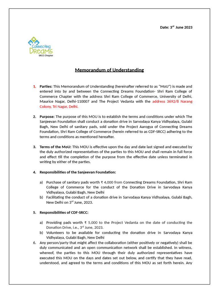 MoU Project Vedanta | PDF