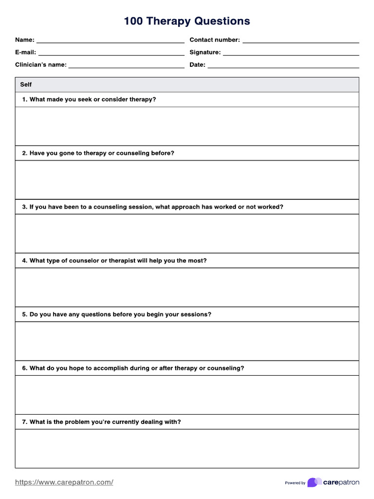 100 Therapy Questions | PDF | Psychotherapy | Intimate Relationships