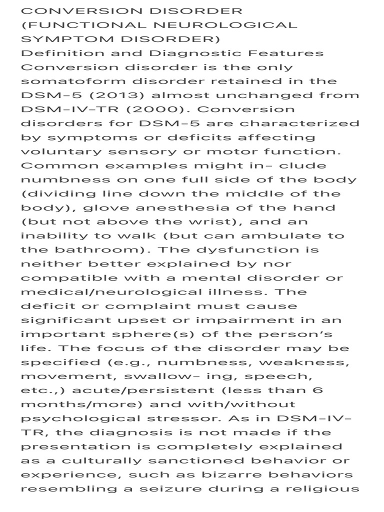 Conversion Disorder (Functional Neurological Symptom Disorder) | PDF ...