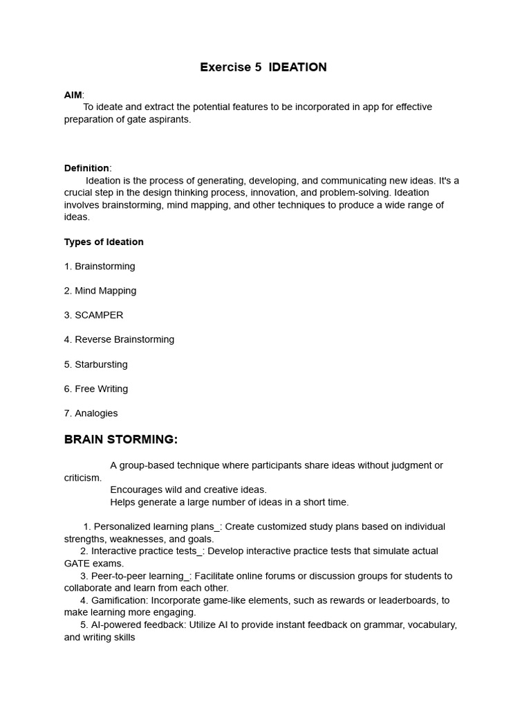 Exercise 5 Ideation | PDF | Brainstorming | Educational Technology