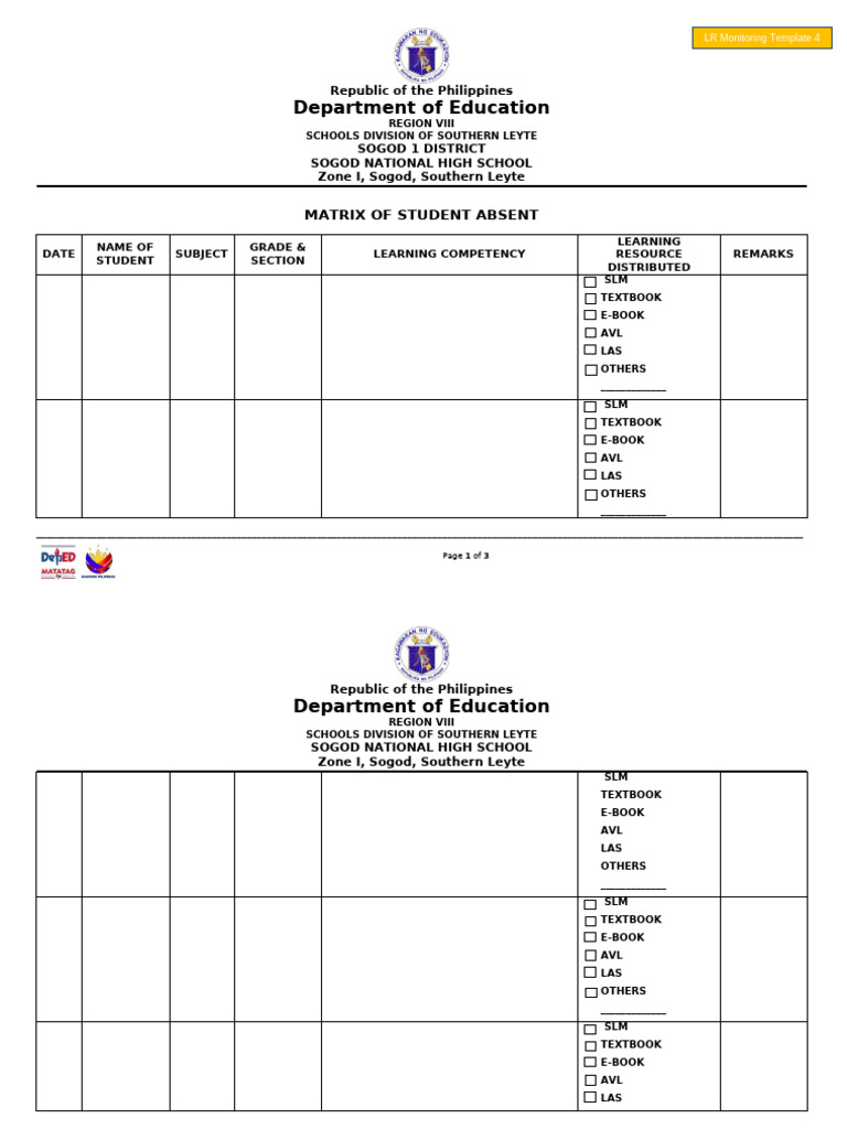 LR Monitoring Template 4 | PDF | Government | Public Administration