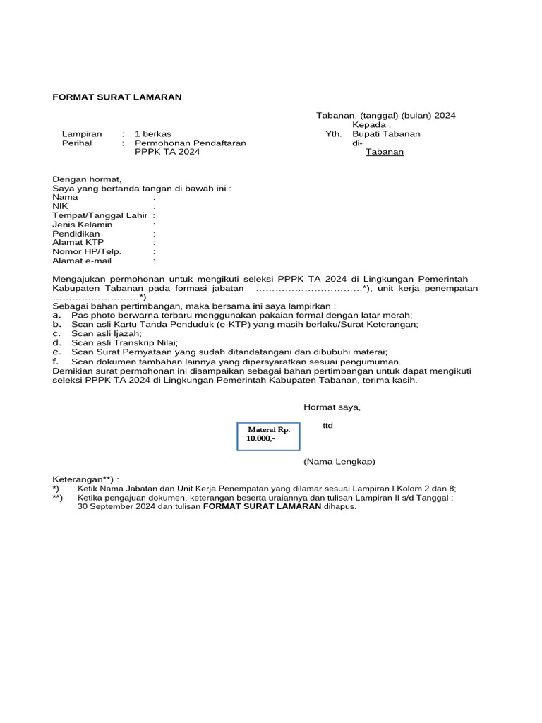 Contoh Lampiran PPPK 2024 | PDF