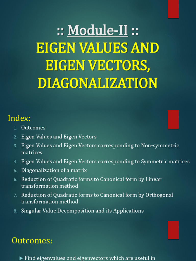 Module 2 Eigen Values And Eigen Vectors Diagonalisation Pdf Eigenvalues And Eigenvectors