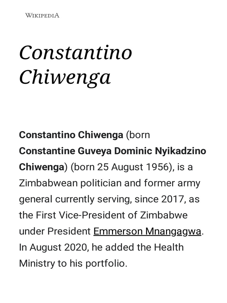 Constantino Chiwenga: Biography & Career | PDF | Zimbabwe | Politics Of ...