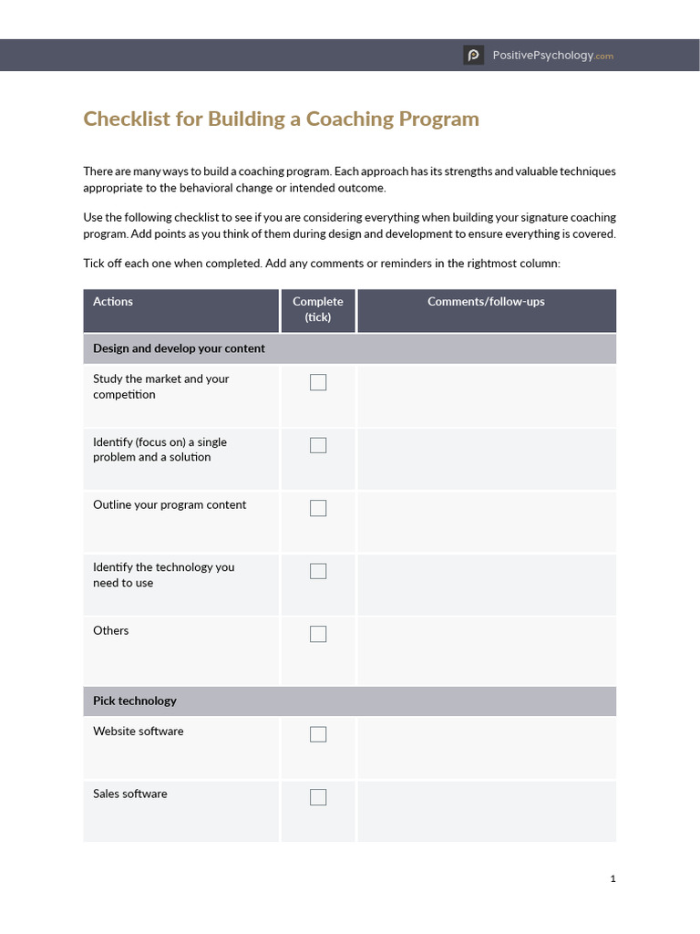Checklist For Building A Coaching Program | PDF