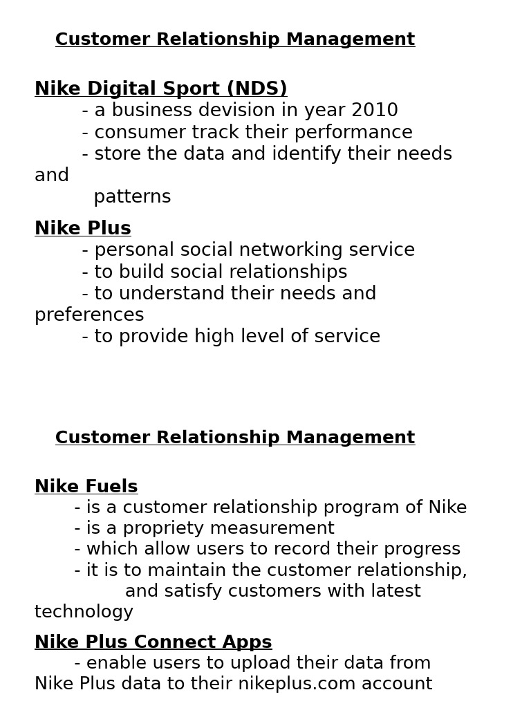 Customer Relationship Management: Nike Digital Sport (NDS) | PDF
