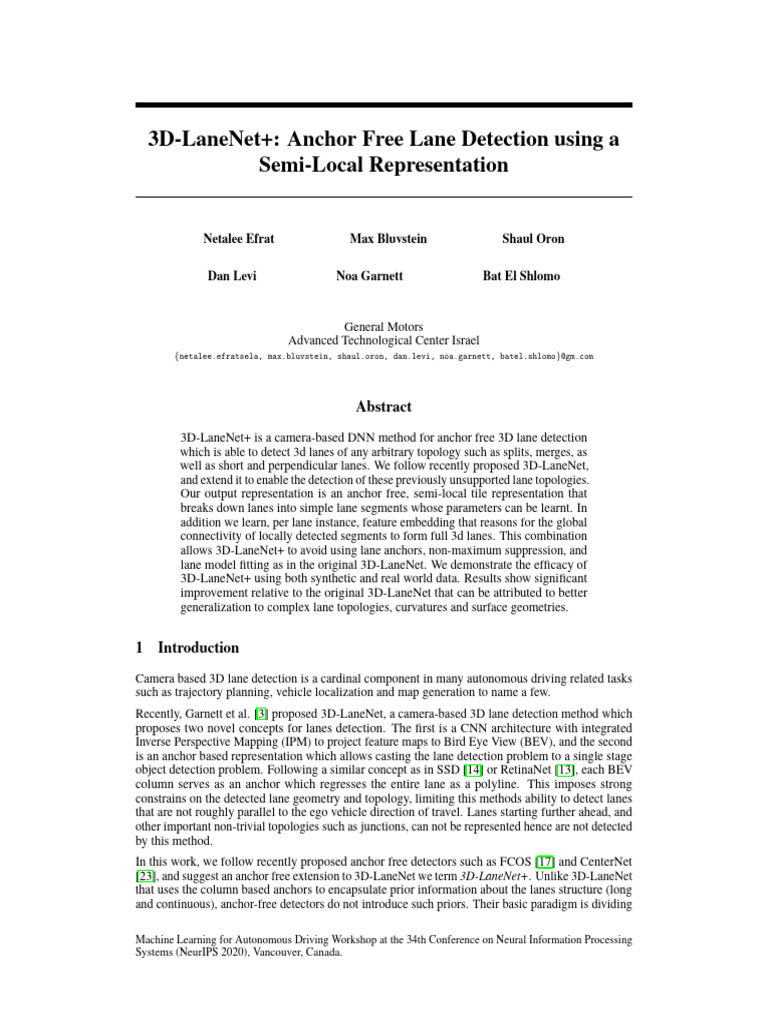3d-Lanenet+ Anchor Free Lane Detection Using A Semi-Local Representation | PDF | Geometry