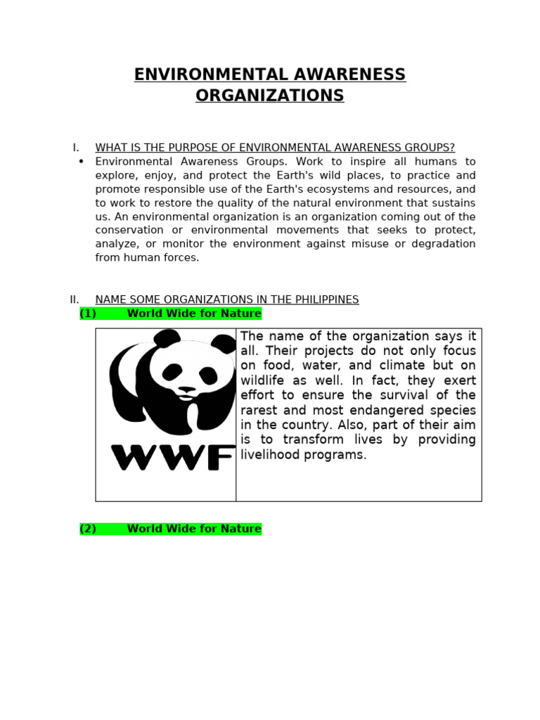Environmental Awareness Organizations | PDF | Environmentalism | Waste