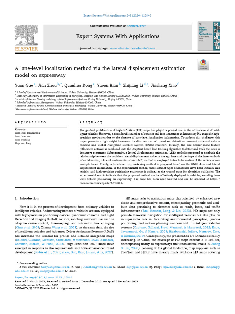 A Lane-Level Localization Method Via The Lateral Displacement Estimation Model On Expressway | PDF