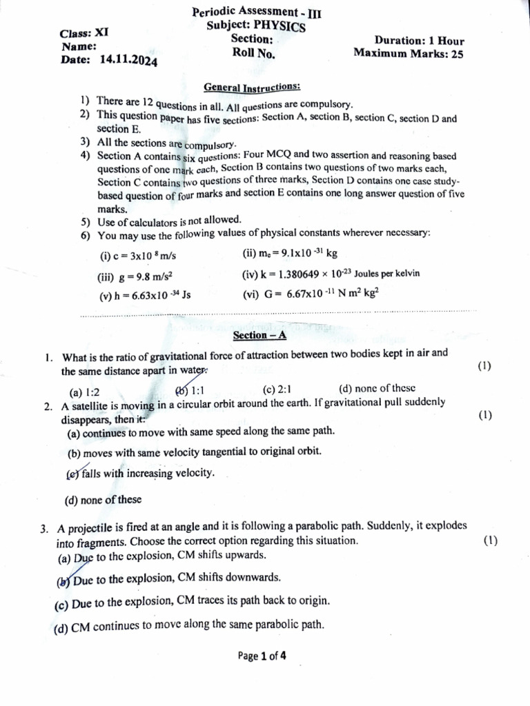 Lmois Phy QP | PDF | Velocity | Orbit