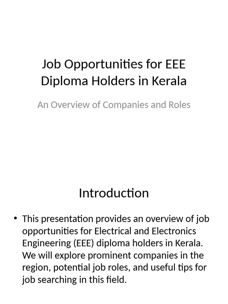 EEE Diploma Jobs in Kerala: Overview & Tips | PDF