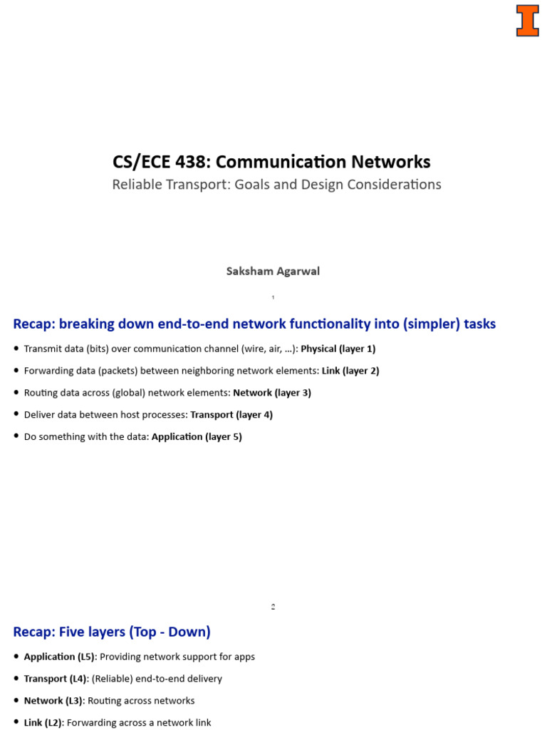 CS - ECE438 Lec9 ReliableTransport | PDF | Transmission Control Protocol | Computer Network